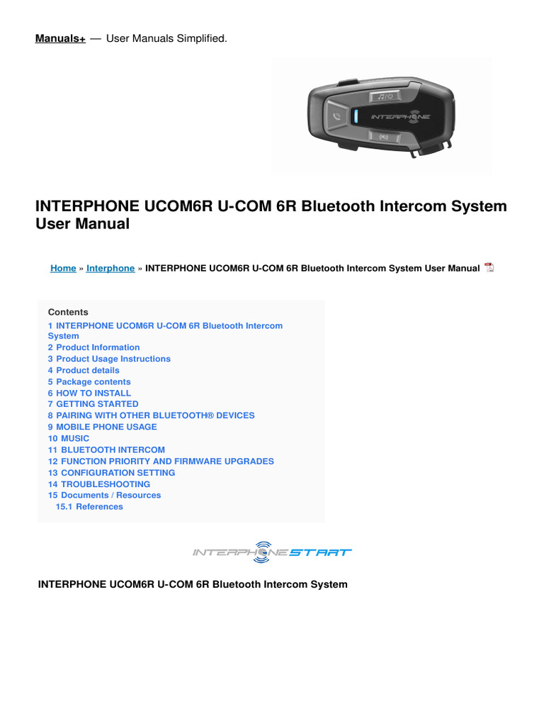 Ucom6r U Com 6r Bluetooth Intercom System Manual | PDF | Telephone | Bluetooth