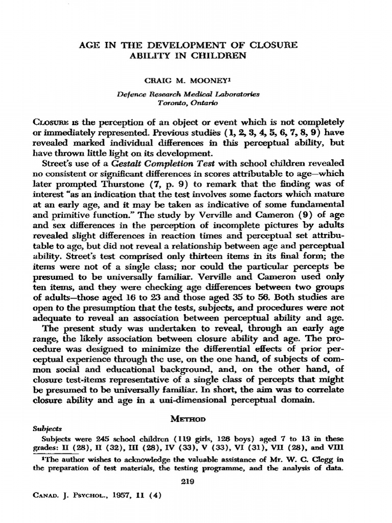 Age in The Development of Closure Ability in Children | PDF | Perception