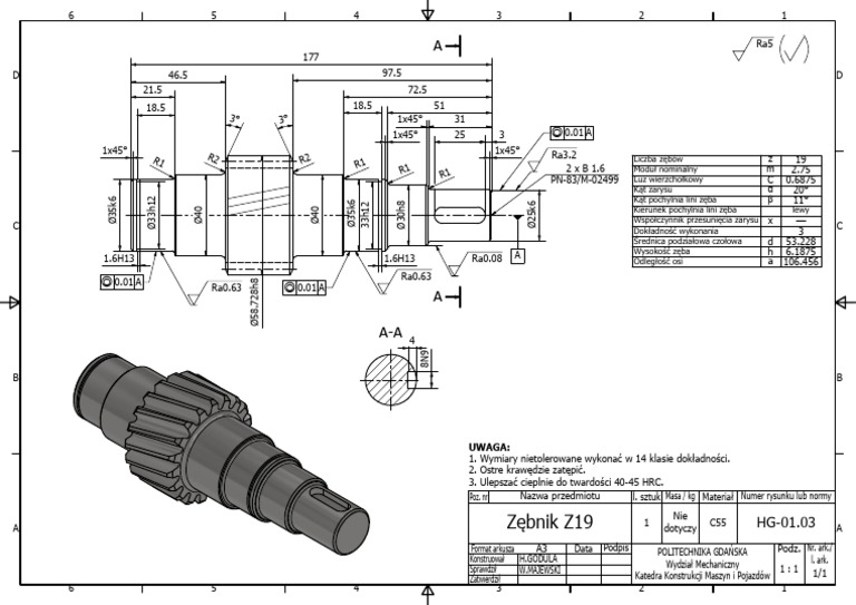 Zębnik Rysunek Wykonawczy | PDF