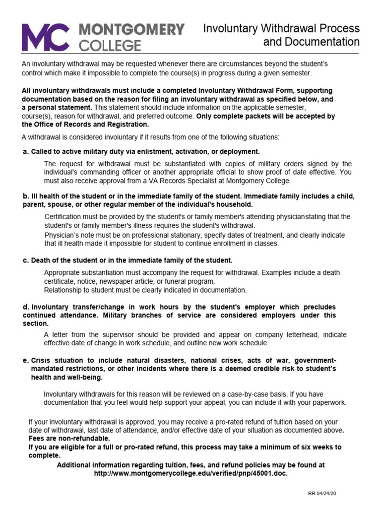 Involuntary Withdrawal Form | PDF | Student Financial Aid In The United ...