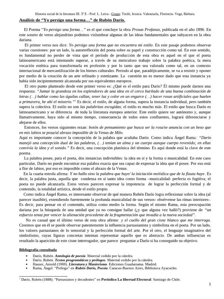 Análisis del poema "Yo persigo una forma" | PDF | Poesía | Simbolismo ...
