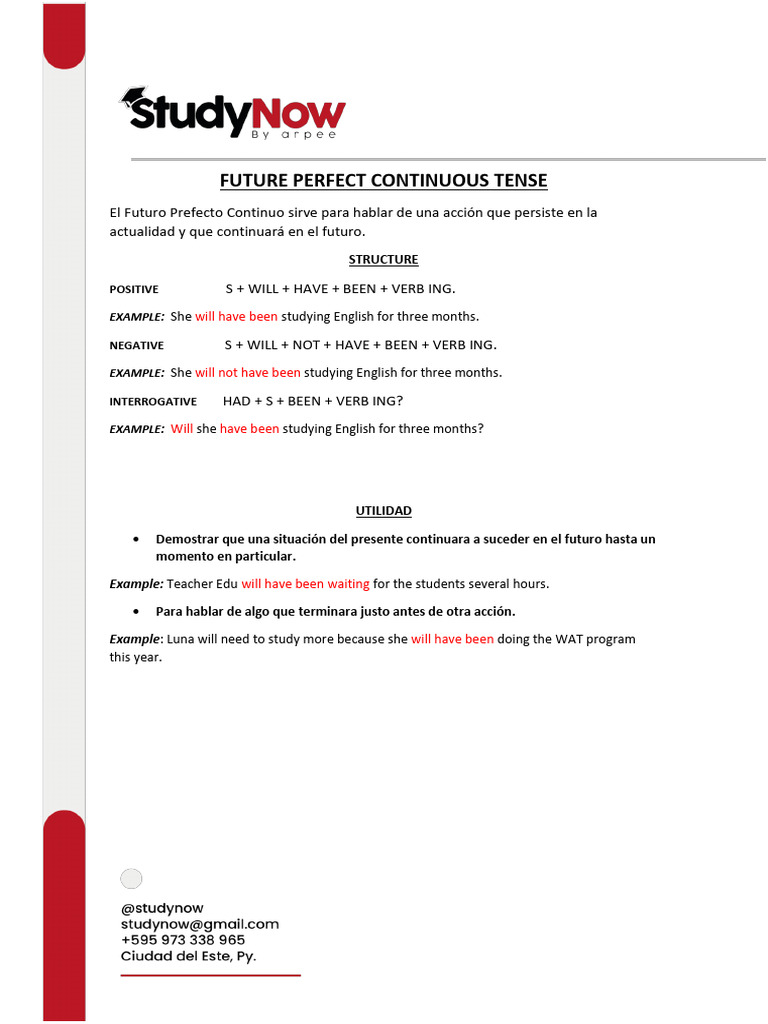 Future Perfect Continuous | PDF