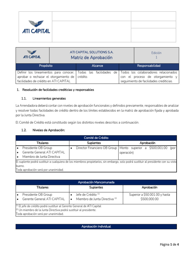 Matriz de Aprobación de Créditos ATI Capital | PDF