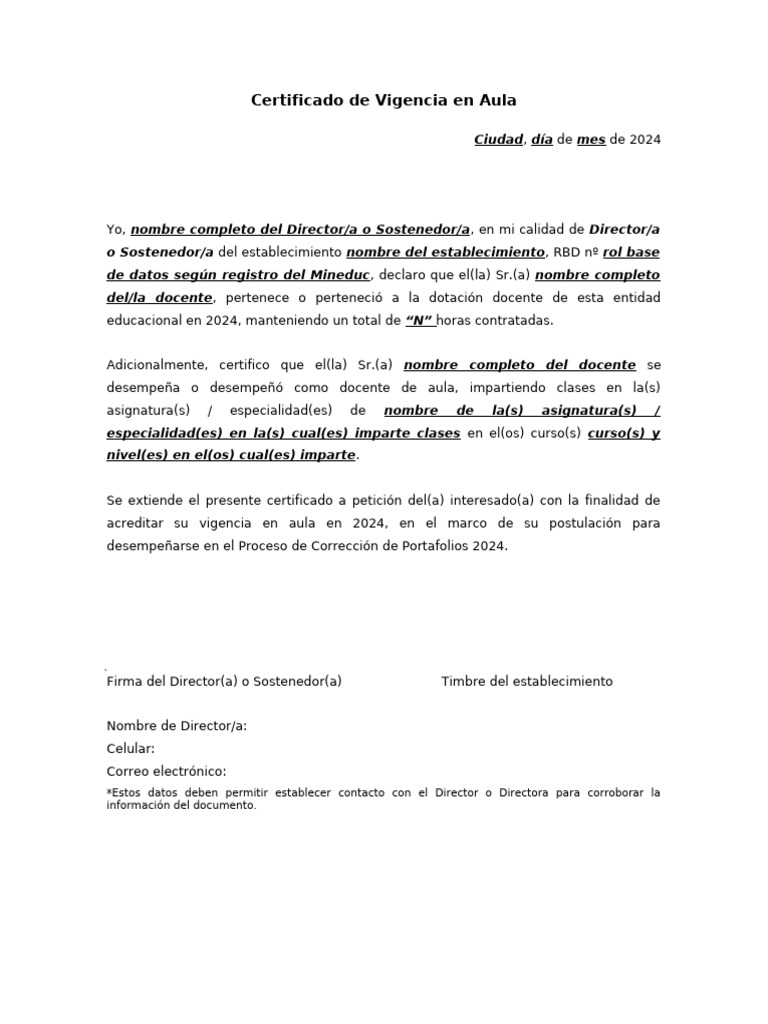 Certificado de Vigencia en Aula 2024 | PDF