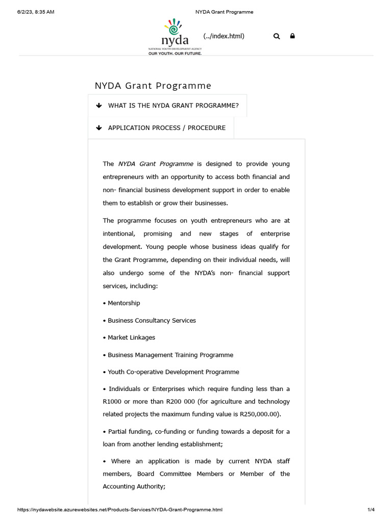 NYDA Grant Programme Criteria | PDF | Cooperative | Credit