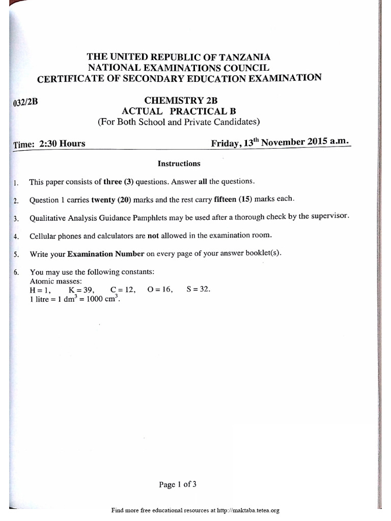 Chemistry 2B - F4 - 2015 | PDF