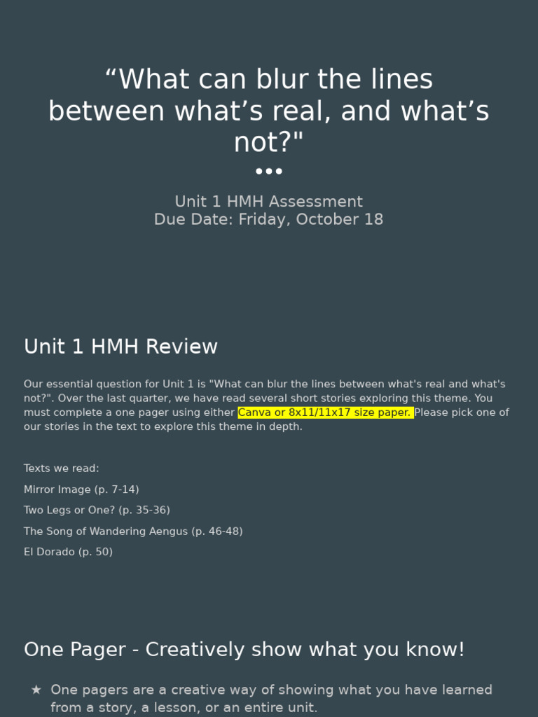 Blurring Reality: Unit 1 HMH Assessment | PDF | Information | Reality