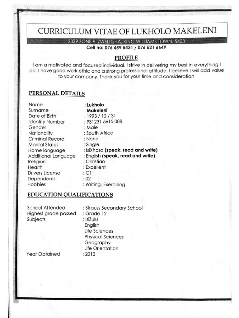 Lukholo Makeleni CV | PDF