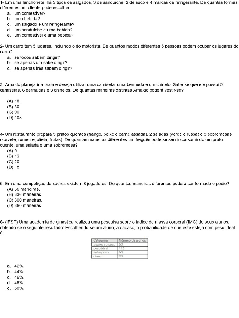 Lista Ana Luiza (P.M e Prob.) | PDF