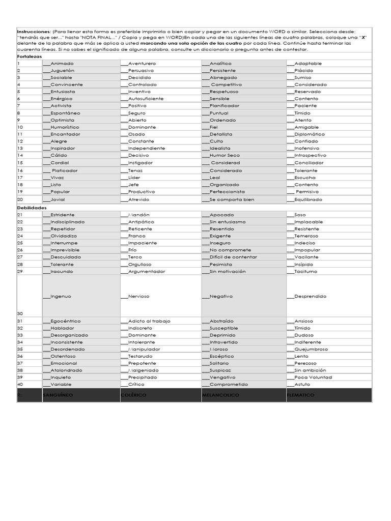 Evaluación de Personalidad Sanguínea y Colérica | PDF | Temperamento