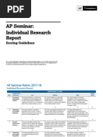 AP Seminar Performance Task 1: Individual Research Report (IRR) Rubric ...