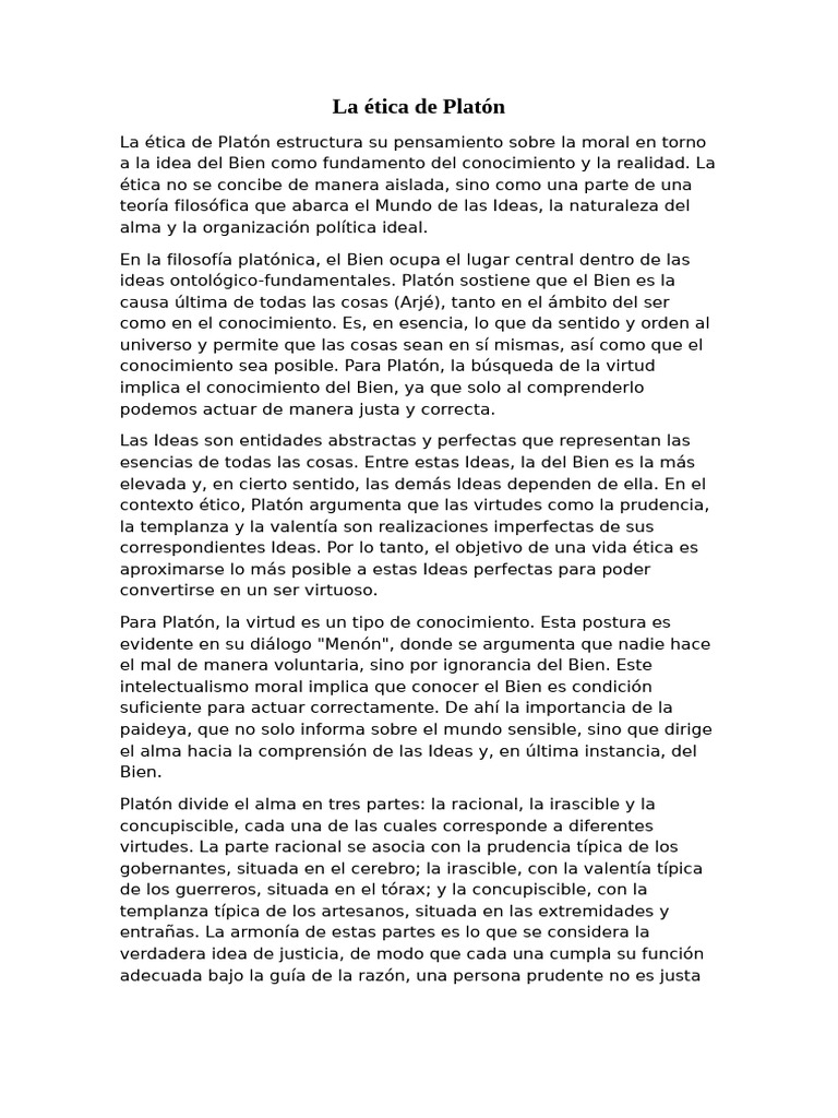 Ética Platónica: El Bien y la Virtud | PDF | Platón | Virtud