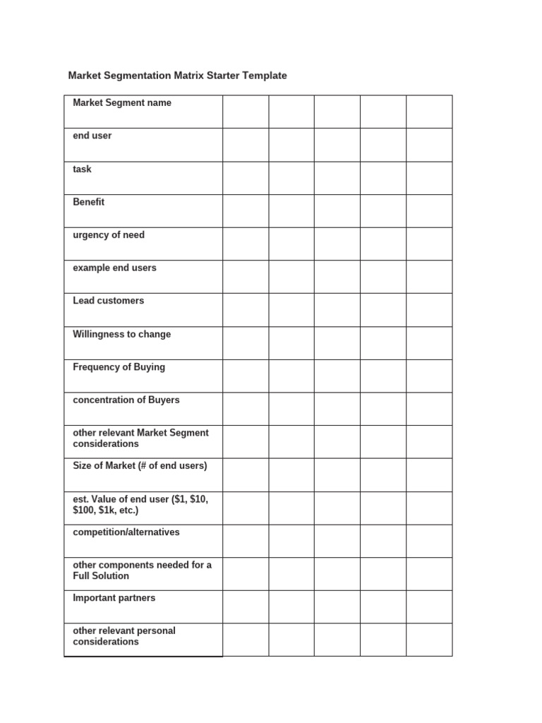 Market Segmentation Matrix Template | PDF
