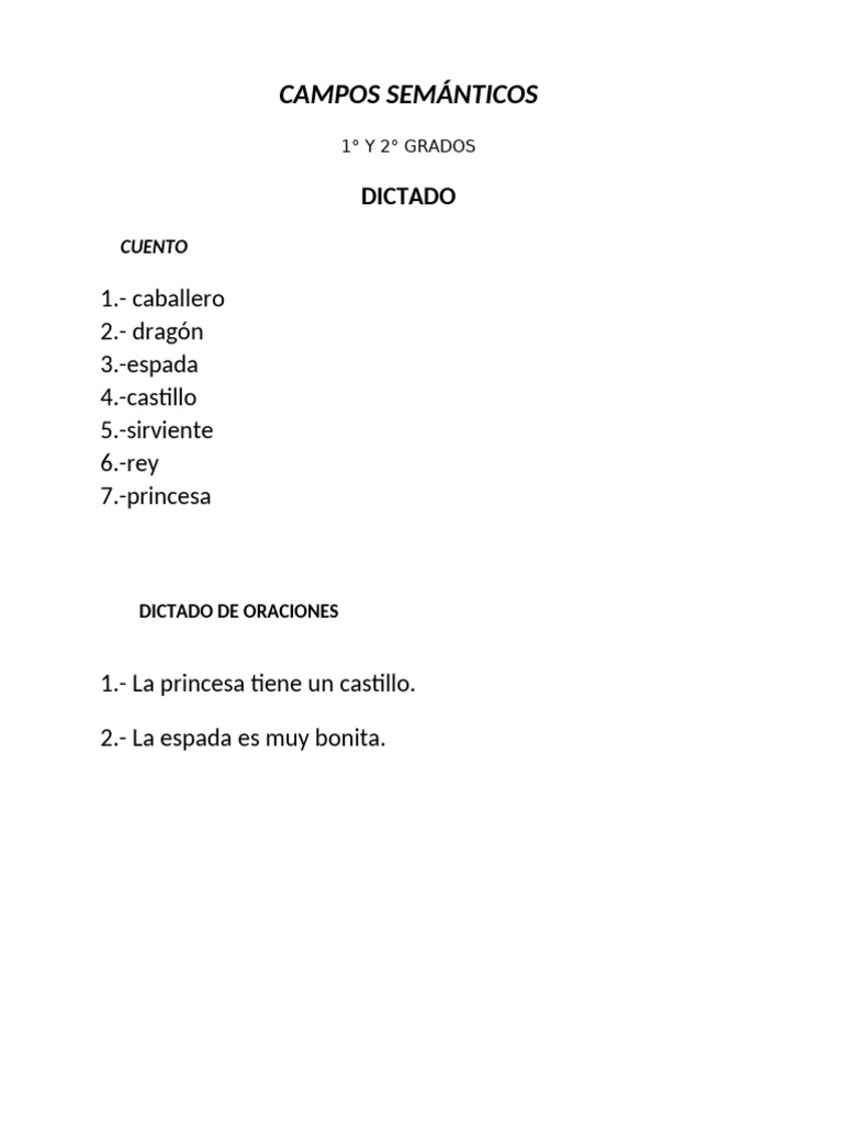 Dictados por Campos Semánticos 1° y 2° Grados | PDF | Sílaba
