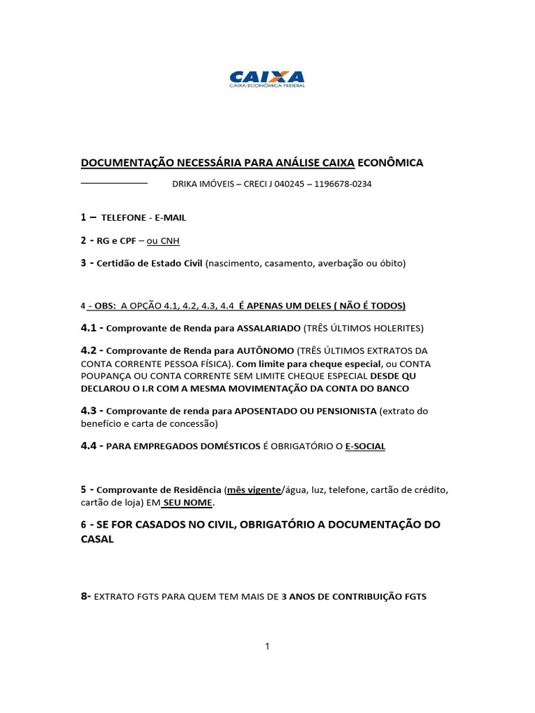 LISTA DE DOCUMENTO CAIXA - 2024 | PDF
