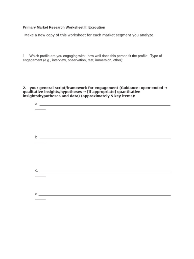 Primary Market Research Worksheet II - Execution | PDF | Career ...