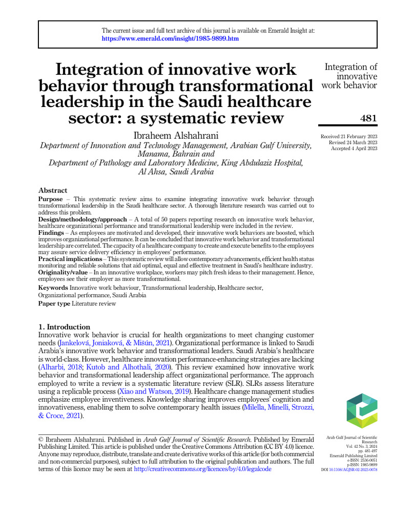 j8 - Integration of Innovative Work Behavior | PDF | Transformational Leadership | Leadership