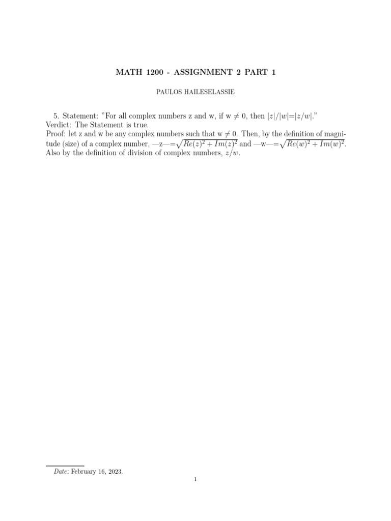 1200 Assignment 2 Part 1 Question 5 | PDF