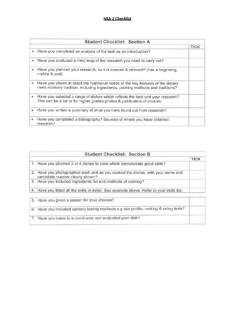 NEA2 Checklist For Students | PDF