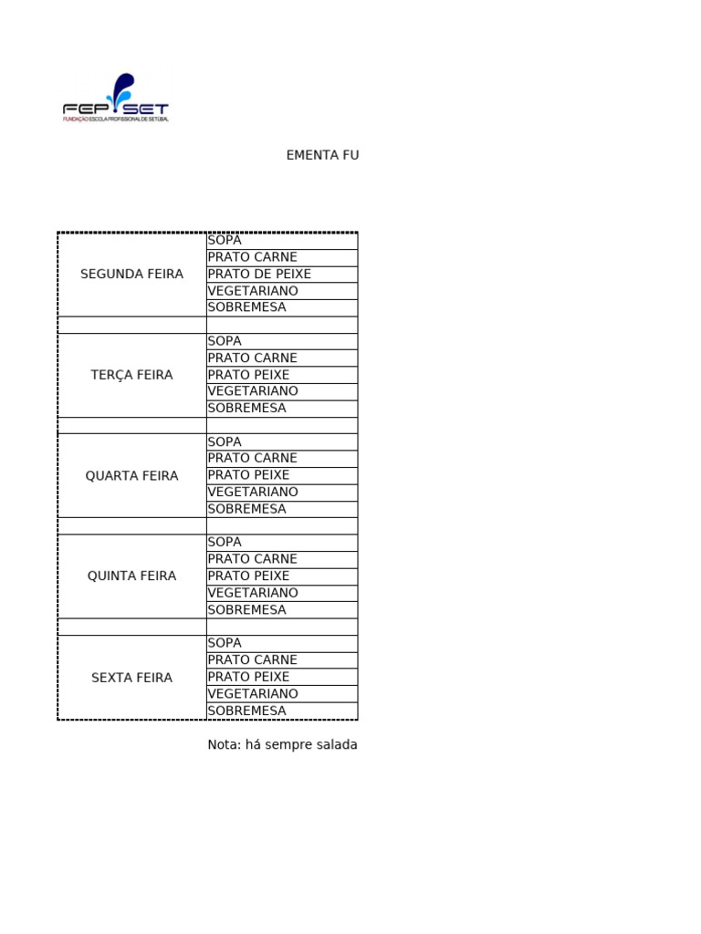 Ementa Fepset | PDF | Vegetarianismo | Sopa