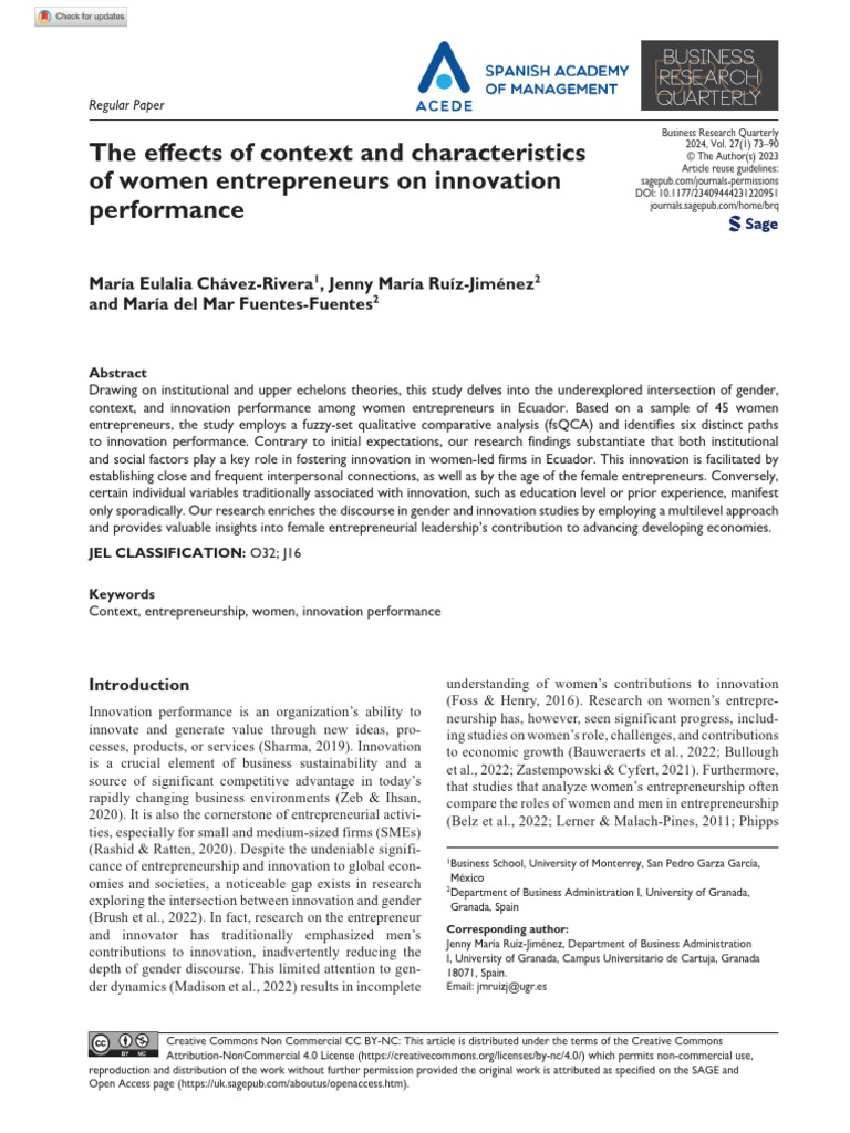 J4 - The Effects of Context and Characteristics of Women Entrepreneurs ...