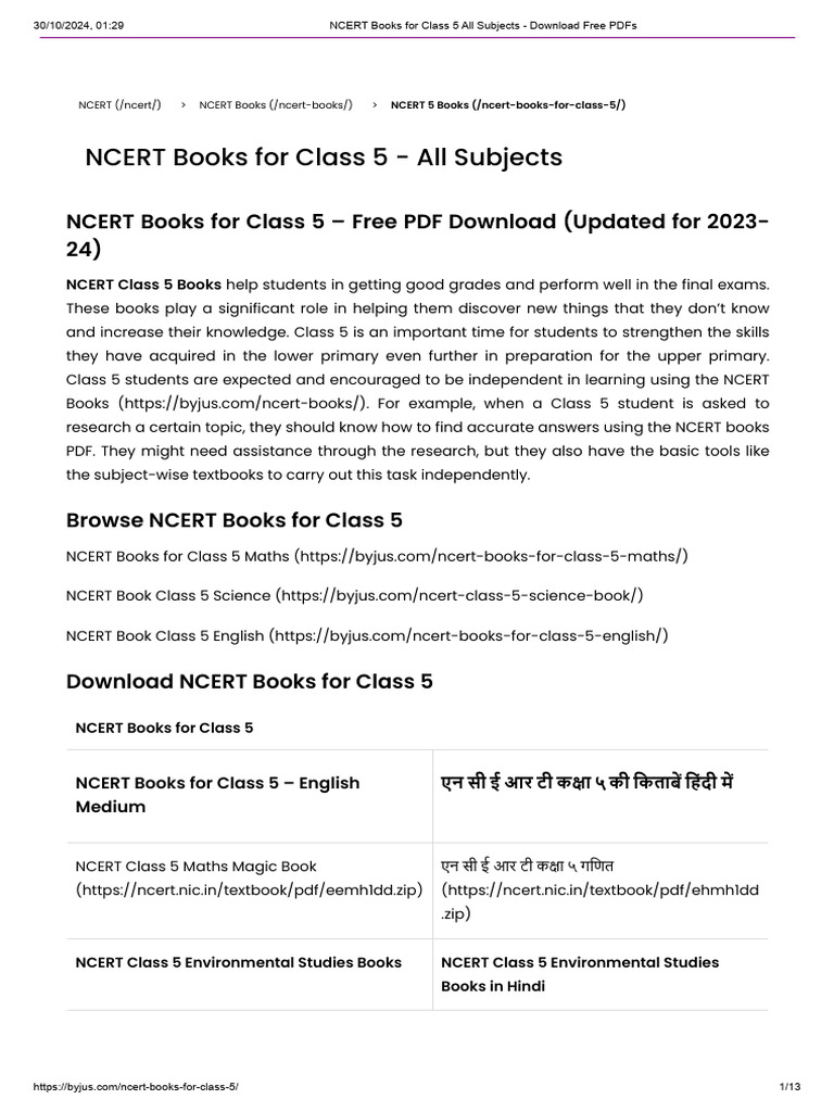 NCERT Books For Class 5 - All Subjects | PDF | Qualifications