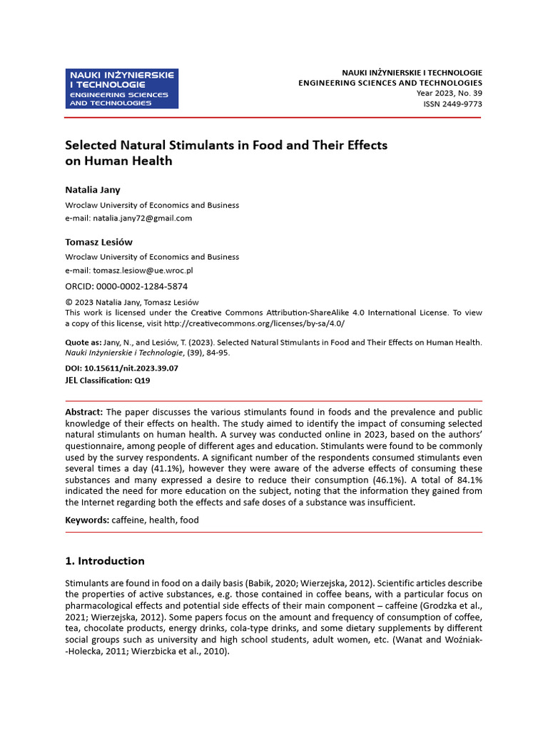 Selected Natural Stimulants in Food and Their Effe | PDF | Caffeine ...