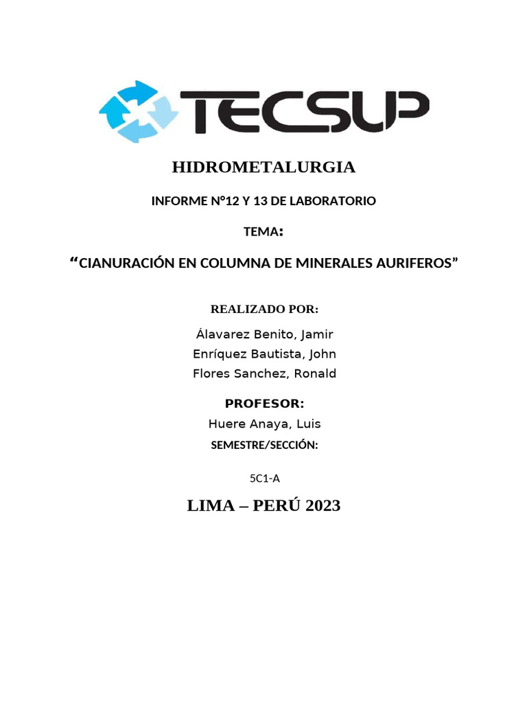 Hidrometalurgia Lab12,13 | PDF | Oro | Cianuro