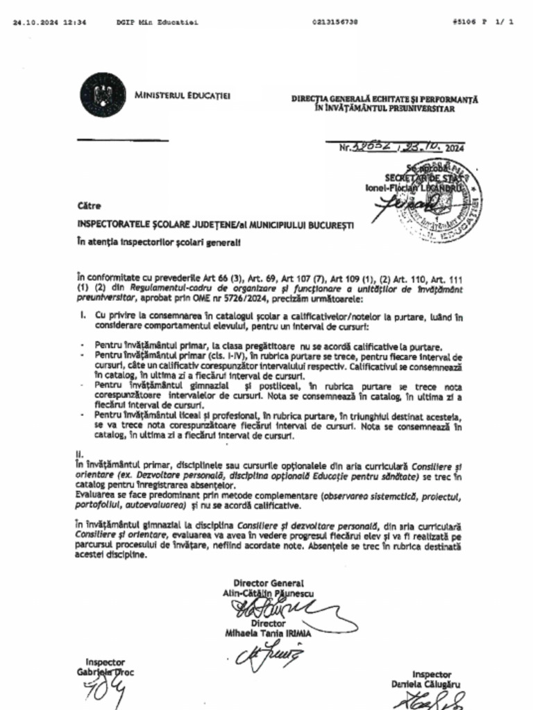 Precizari Calificativ Purtare ME | PDF