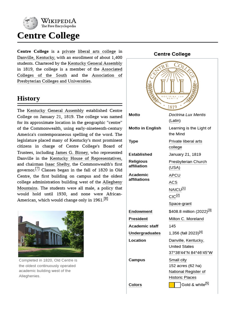 Centre College: History and Overview | PDF | Fraternities And Sororities