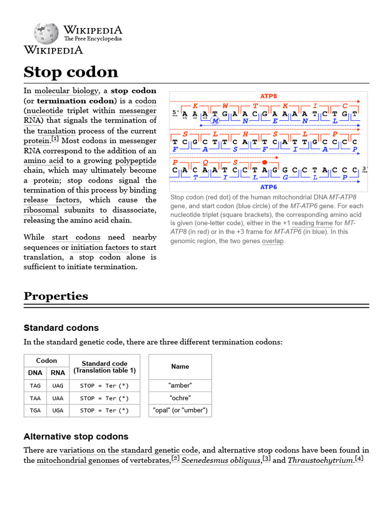 Stop Codon - Wikipedia | PDF | Genetic Code | Biosynthesis