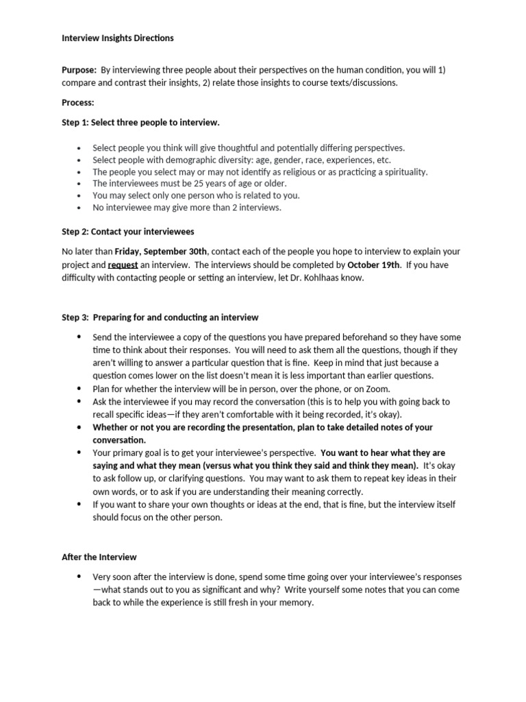 Interview Insights Directions | PDF | Interview | Cognition
