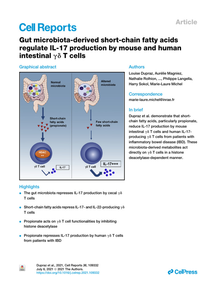 Gut Microbiota Derived Short Chain Fatty Acids Reg Pdf Inflammatory 9835