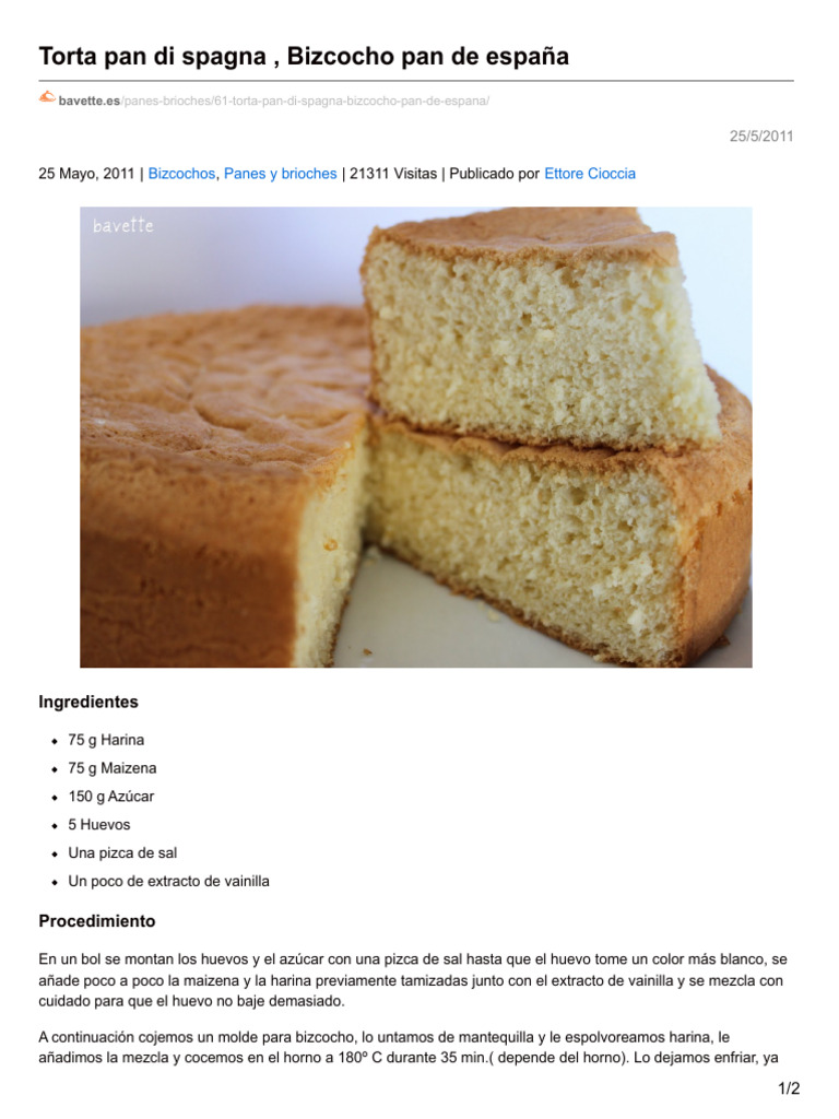 Bizcocho Pan de España: Receta Fácil | PDF
