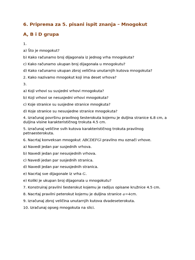 Priprema Za 5. Ispit Znanja Mnogokuti | PDF