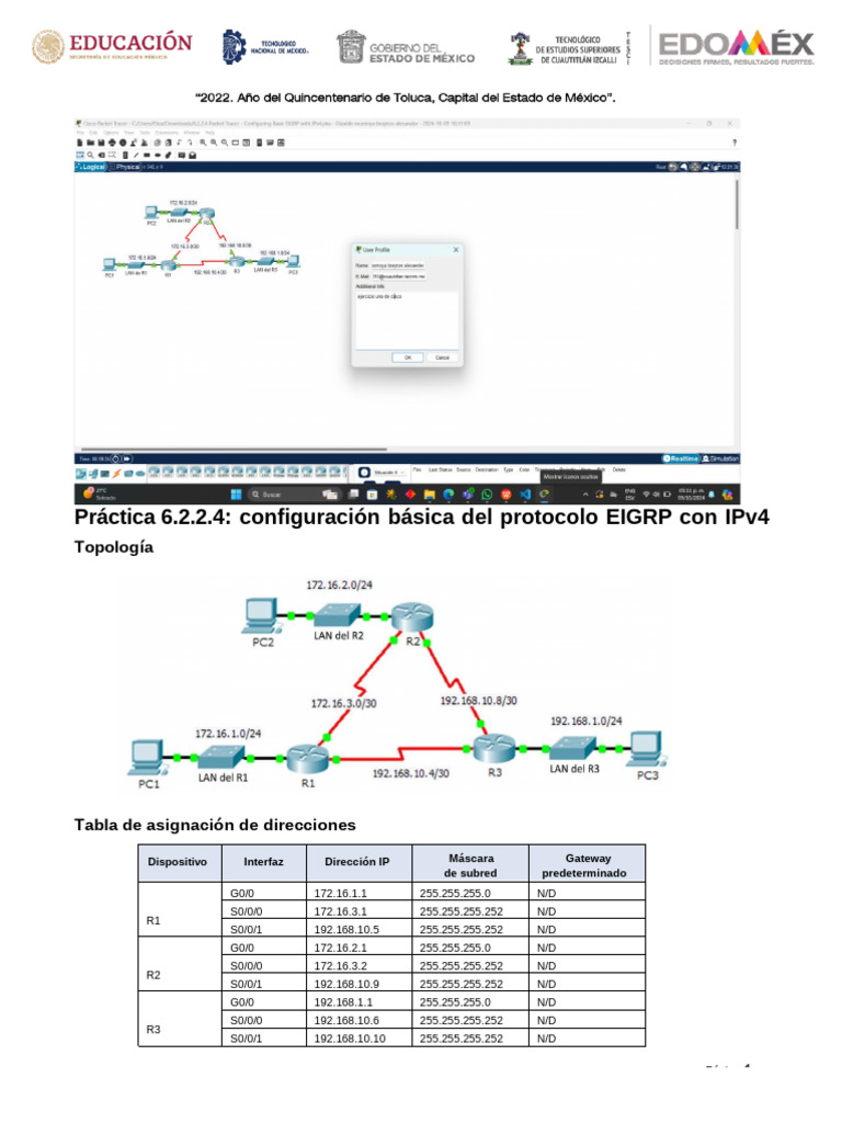 6.2.2.4 Packet Tracer - Configuring Basic EIGRP With IPv4 Instructions | PDF | Dirección IP ...
