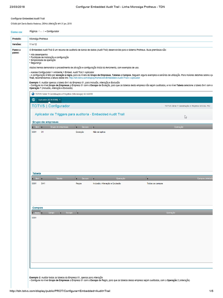 Configurar Embedded Audit Trail - Linha Microsiga Protheus - TDN | PDF ...