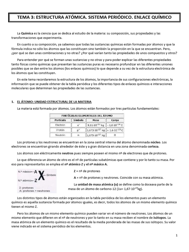 TEMA 3. Estructura Atómica. Sistema Periódico. Enlace Químico | PDF | Polaridad química | Enlace ...