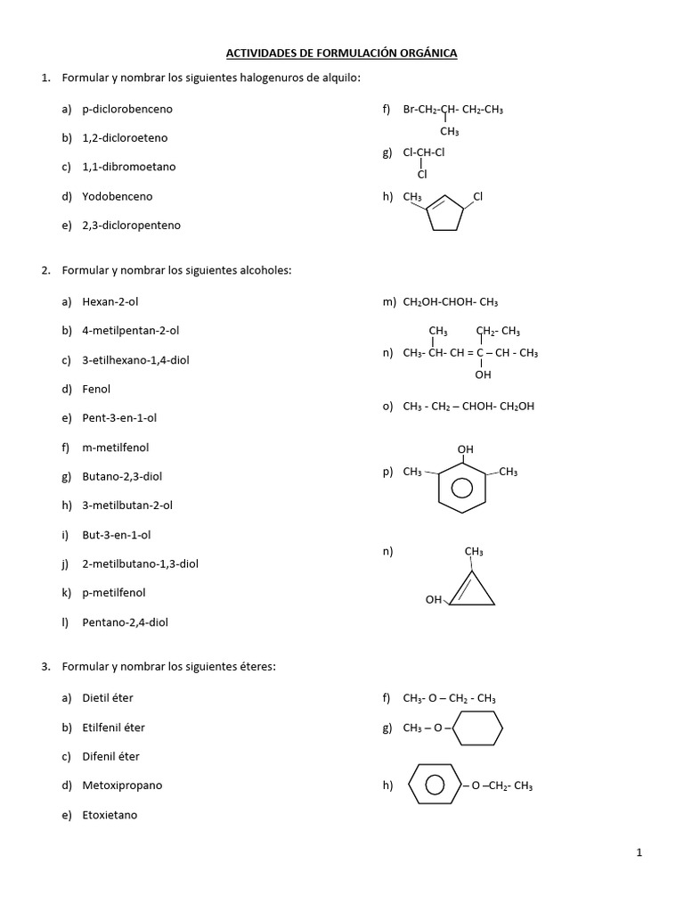Actividades de Formulación Orgánica | PDF | Ácido carboxílico | Aldehído