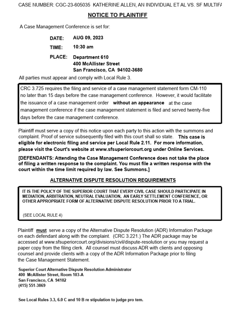 Notice To Plaintiff: (See Local Rule 4) | PDF