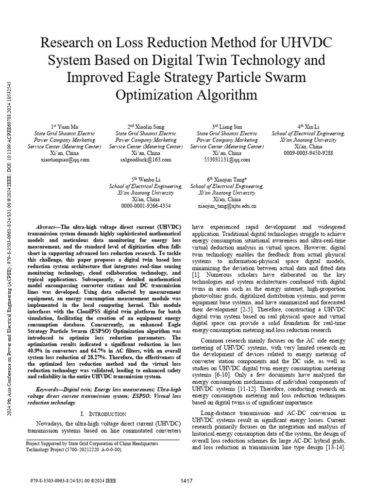 Research On Loss Reduction Method For UHVDC System Based On Digital Twin Technology and Improved ...