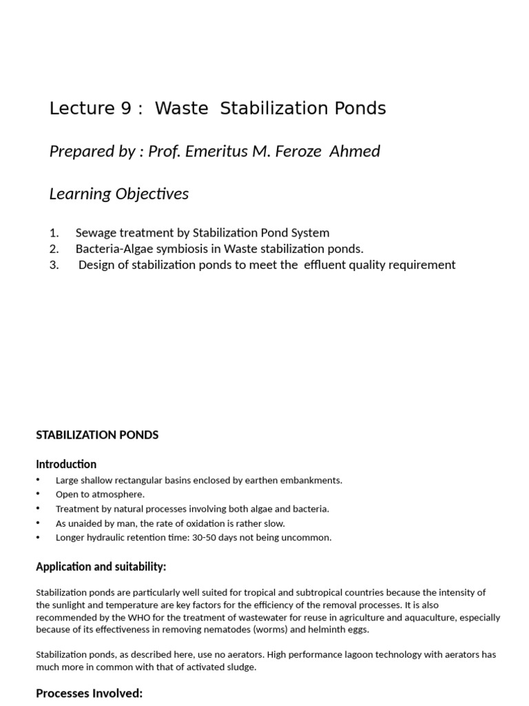 Lecture 9 _Waste Stabilization Pond | PDF | Earth Sciences | Hydrology