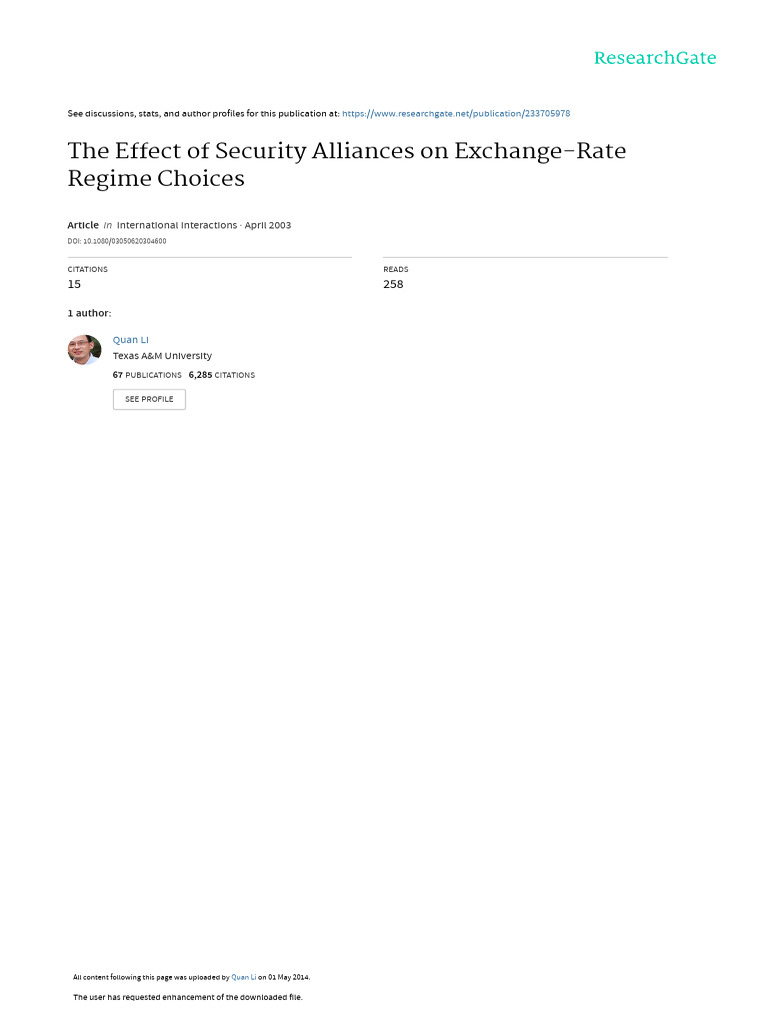 Quan Li - Security Alliances | PDF | Exchange Rate | Inflation