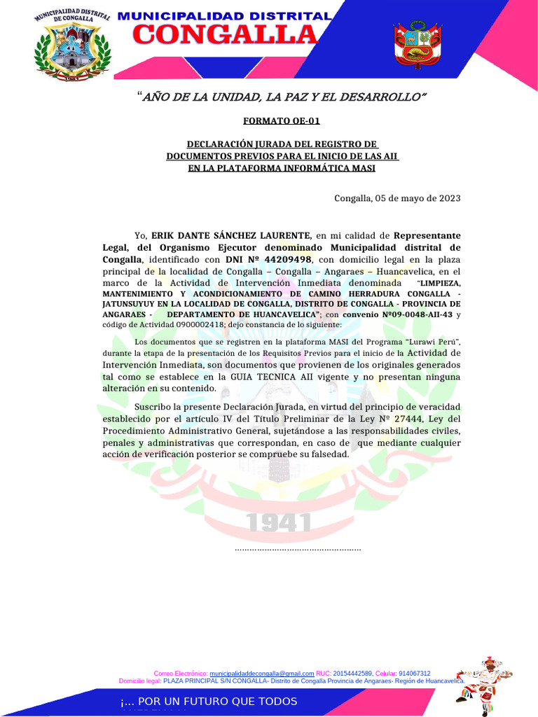 Declaración Jurada | PDF | Documento de identidad | Gobierno
