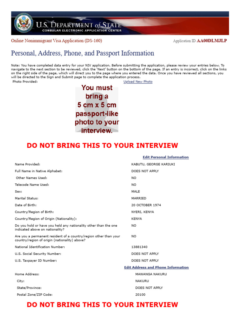 Kabutu George Kariuki - ds160 Form | PDF | Passport | Zip Code