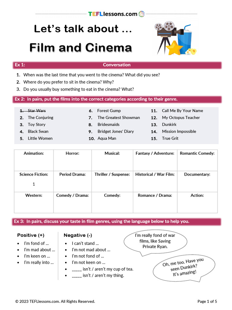 Film Genre Discussion and Vocabulary Guide | PDF