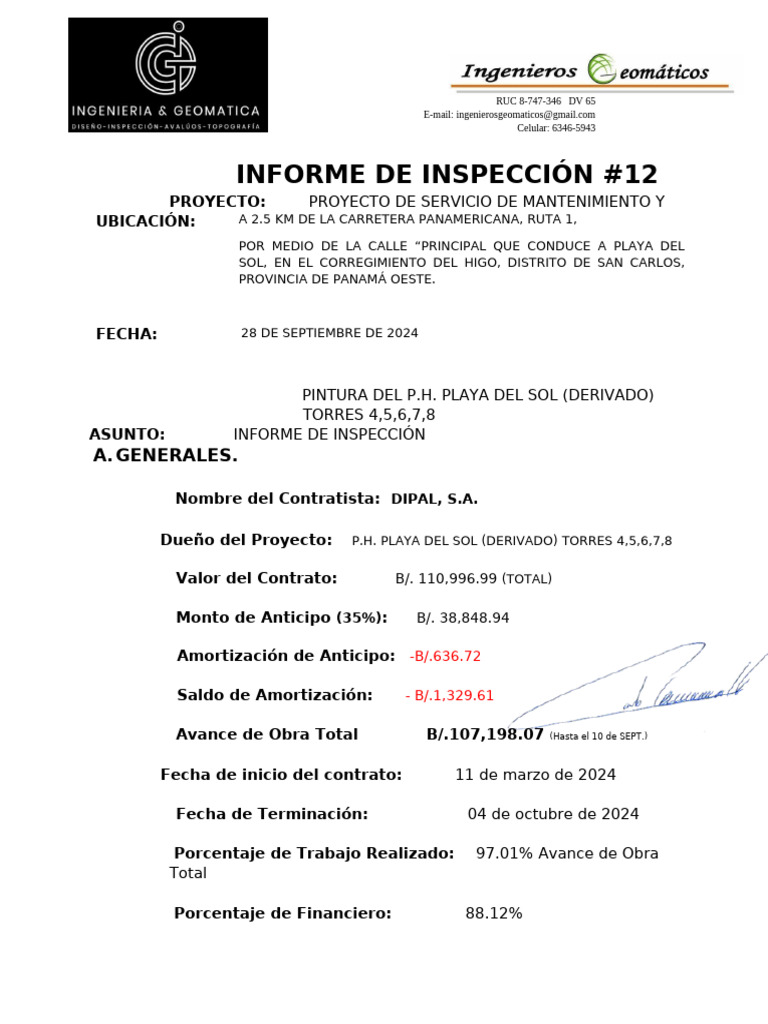 Informe de Inspección #12 (PH Playa Del Sol) | PDF | Agua