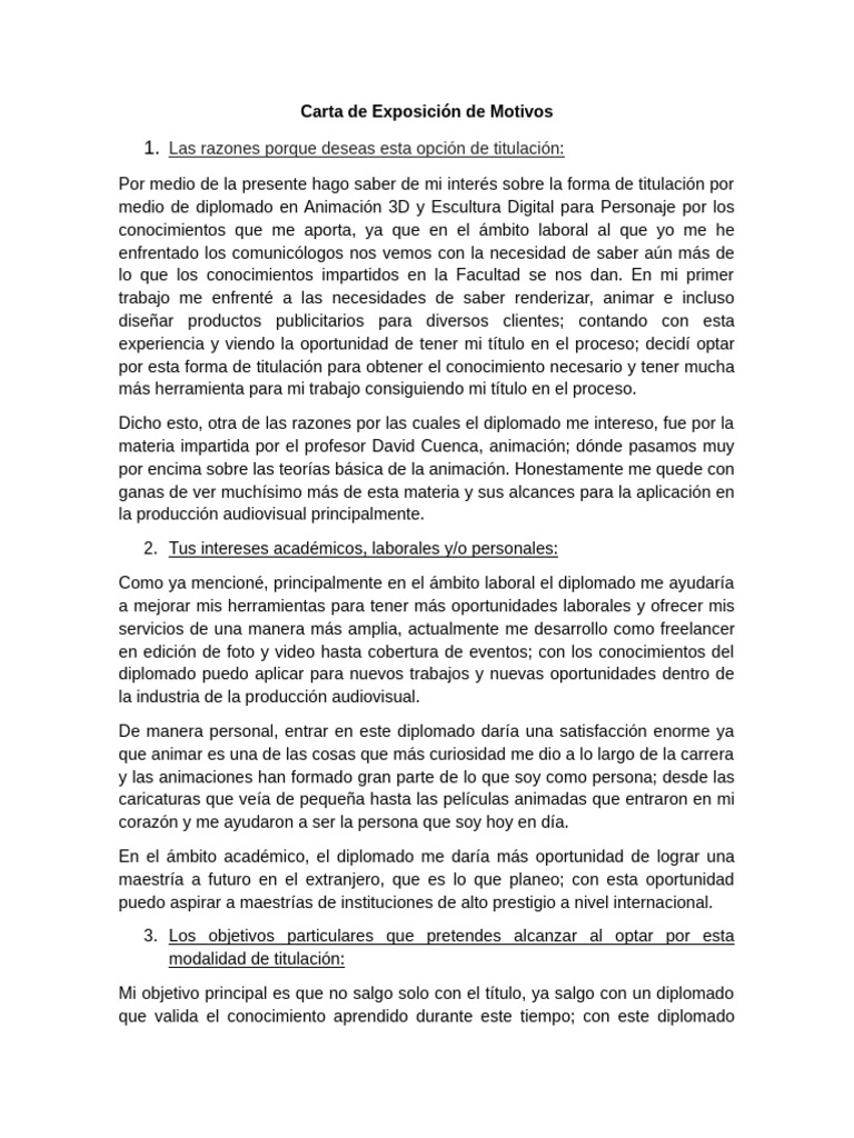 Carta de Exposición de Motivos | PDF | Animación