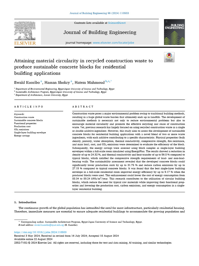 2024 - Attaining Material Circularity in Recycled Construction Waste To ...