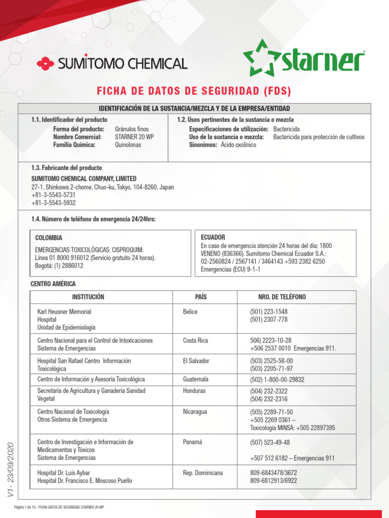 Hoja de Seguridad Starner-20-Wp | PDF | Carcinógeno | Toxicidad